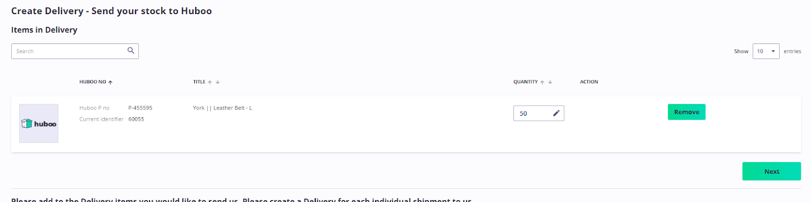 Stock > Add Stock > Create Delivery (Manual)