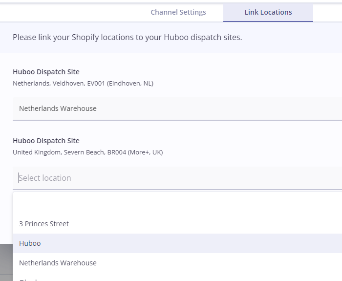 Shopify > Mapping Shopify Locations To Huboo Warehouses